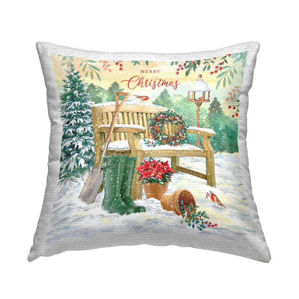 Stupell Industries Merry Christmas Winter Garden Scene Multi-Color Square Outdoor Throw Pillow ...