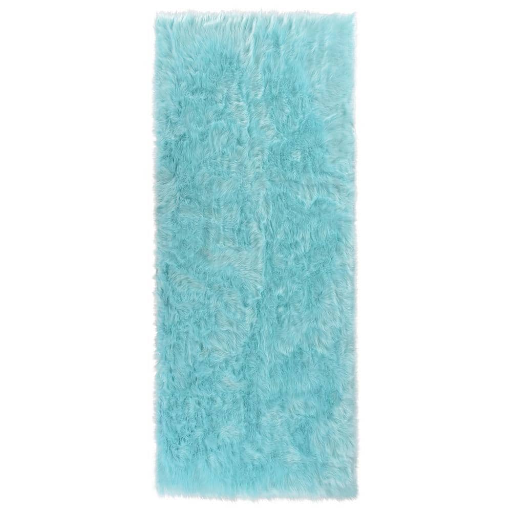 Latepis Faux Sheepskin Fur Furry Light Blue 2 ft. x 10 ft. Fuzzy Cozy ...