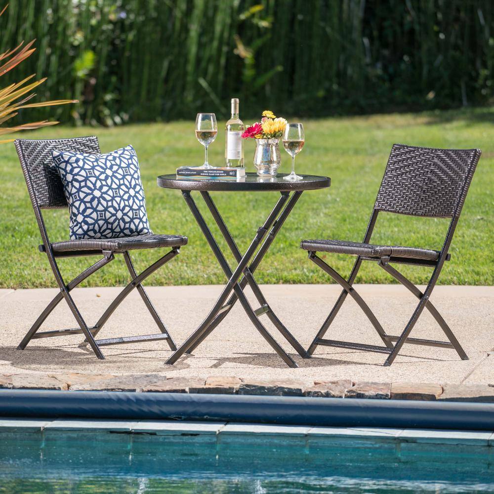 3-Piece Brown Multi Wicker Outdoor Chat Sets, Foldable Design 57328200 ...