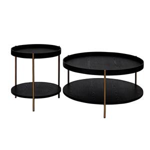 Sudzendf Dark Brown MDF Round Outdoor Side Table 2-Piece 2024-7-31-4 ...
