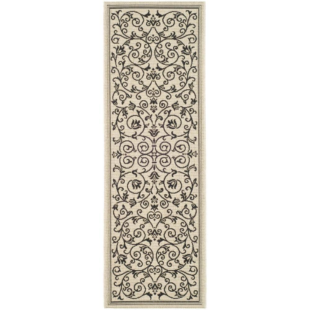 SAFAVIEH Courtyard Sand/Black 2 ft. x 7 ft. Border Indoor/Outdoor Patio ...
