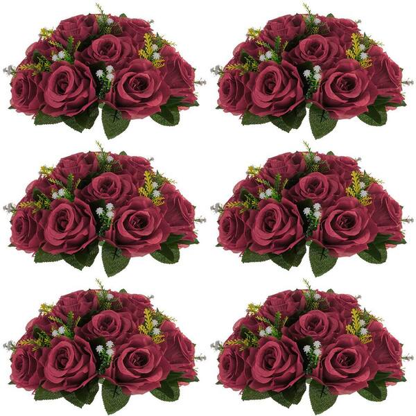 4.75 in. Red Indoor Artificial Rose Plastic Flower for Decoration 6 ...