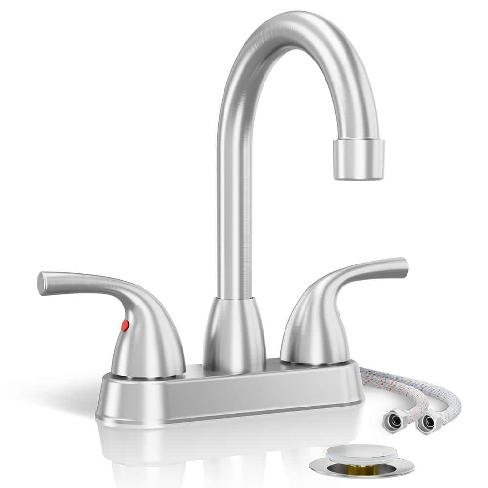Phiestina Brushed Nickel double handle Bathroom Faucet 4 in. Centerset ...