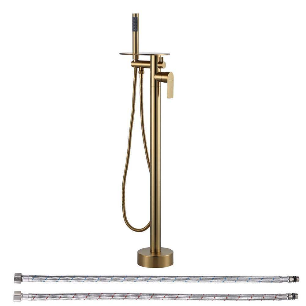 ALEASHA Floor Mount Single Handle Brass Freestanding Waterfall Tub ...