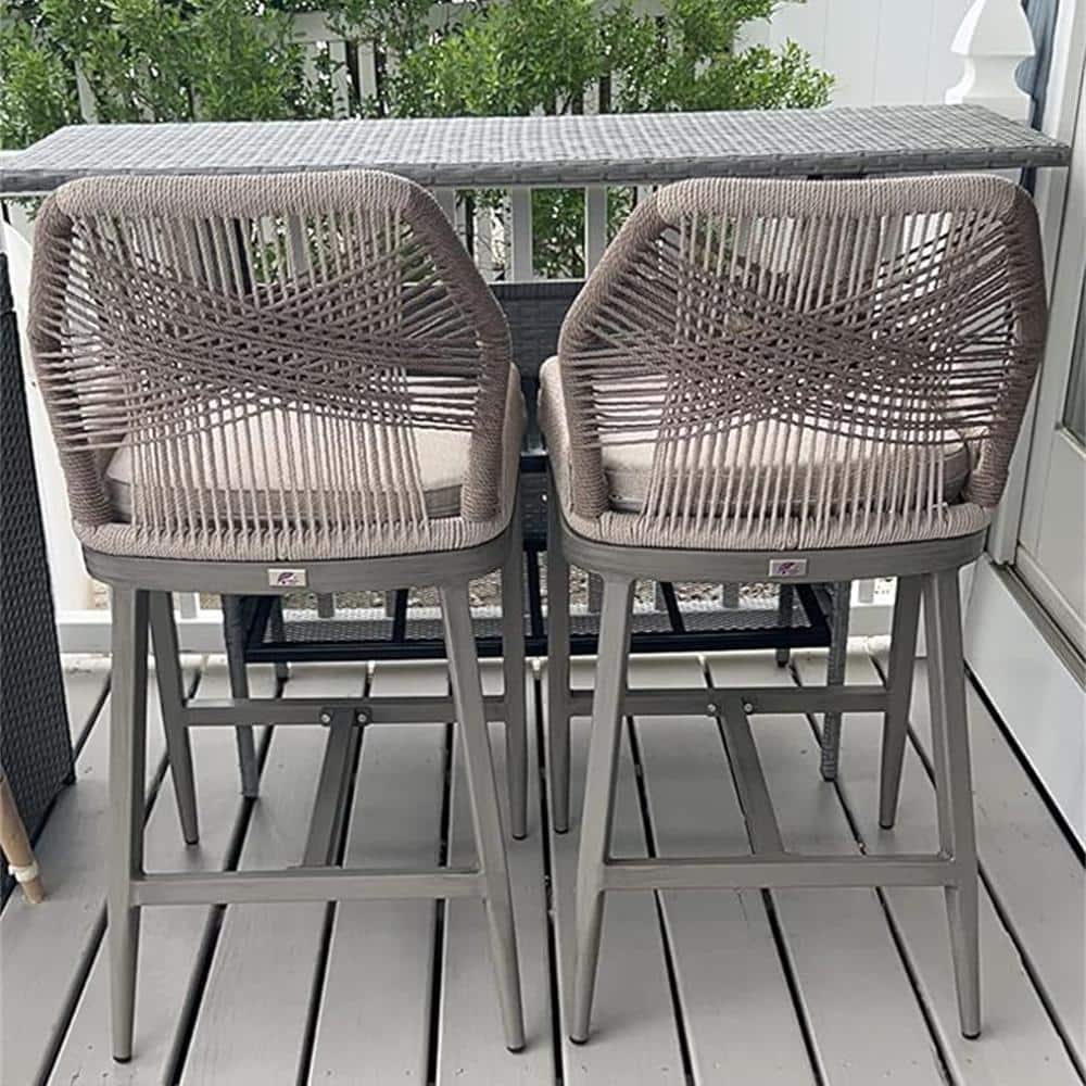 PURPLE LEAF Modern Aluminum Twill Wicker Woven Counter Height Outdoor ...