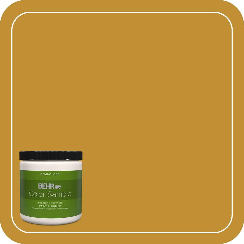 BEHR PREMIUM PLUS 8 oz. #M290-7 Turmeric Semi-Gloss Interior/Exterior ...