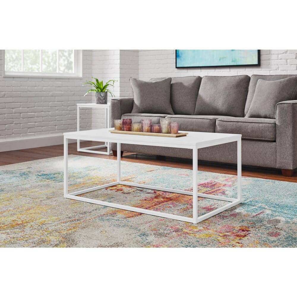 StyleWell Donnelly 42 in. White Rectangle MDF Wood Top Coffee Table ...