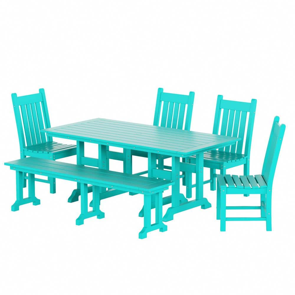WESTIN OUTDOOR Hayes 6-Piece All Weather HDPE Plastic Rectangle Table ...