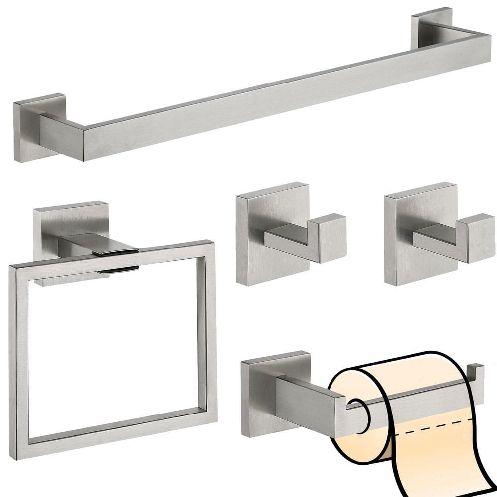 ATKING Wall Mounted 5-Piece Bath Hardware Set with 24 in. Towel Bar TP ...