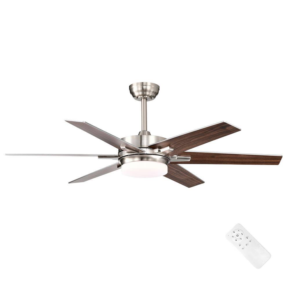 Edvivi 52 in. Integrated LED Indoor Brushed Nickel 6-Blade Reversible ...