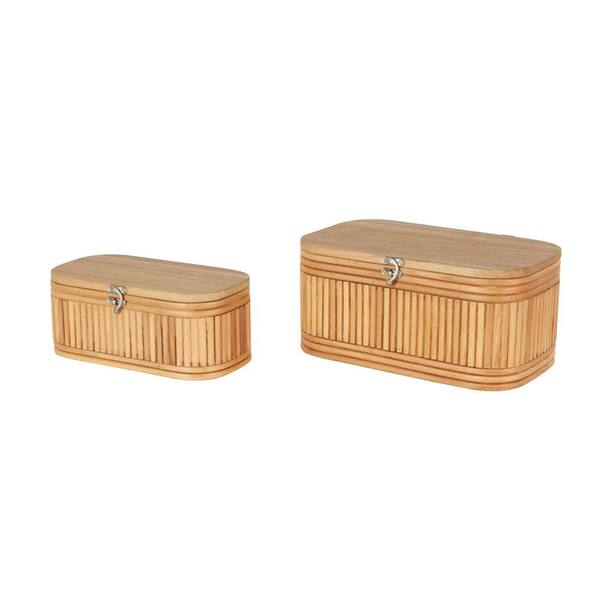 Litton Lane Oval Wood Ribbed Box with Brass Latches (Set of 2) 047208 ...