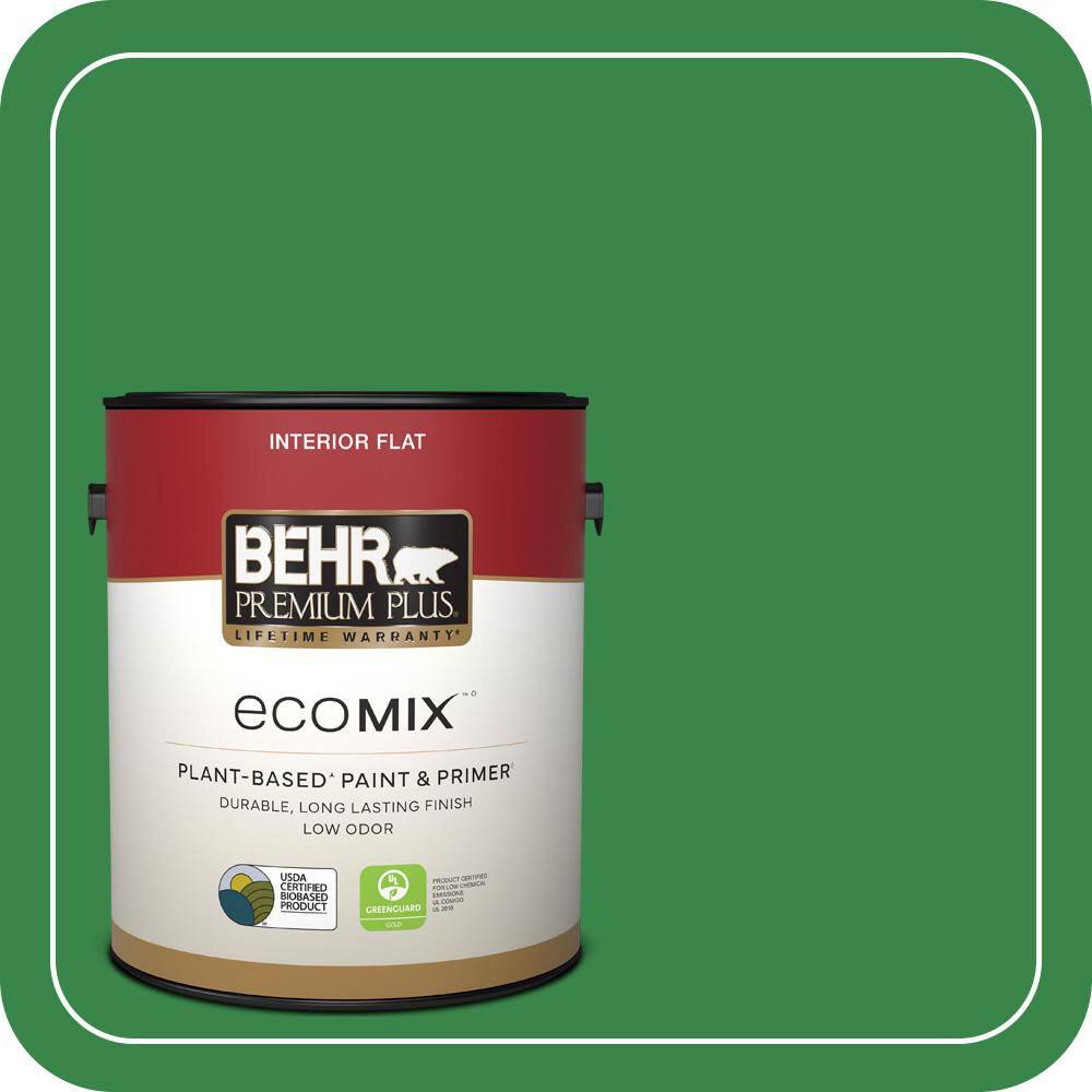 BEHR PREMIUM PLUS 1 gal. #450B-7 Green Grass Flat EcoMix Plant-Based ...