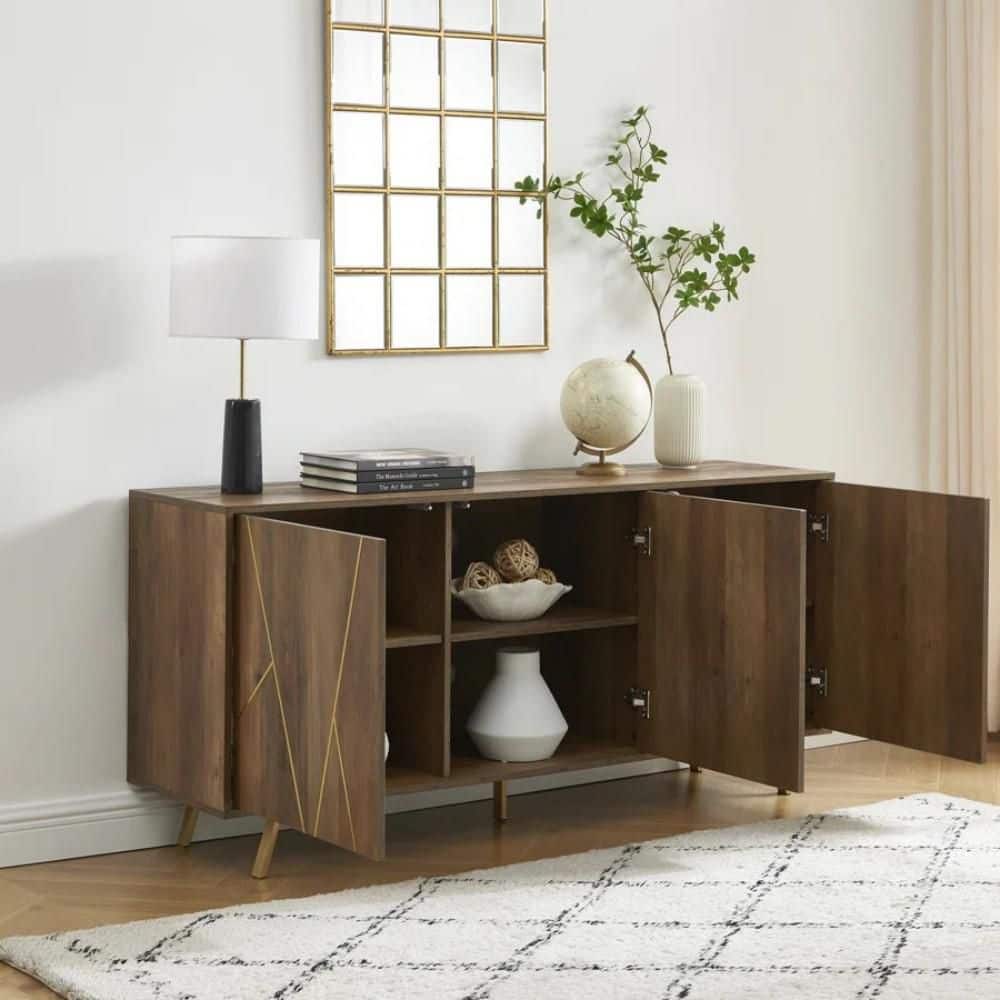 Edwin's Choice Jaagruti Rustic Oak Wood 63.1 in. Sideboard with 3-Doors ...