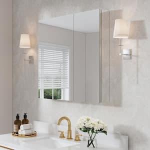 WELLFOR ROSA 44 in. W x 30 in. H Rectangular Tri-View Aluminum Medicine ...