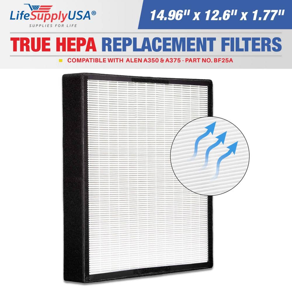LifeSupplyUSA 12.6 in W x 1.77 in H x 14.96 in L Alen A350 and A375 Part No. BF25A True HEPA Air Purifier Filter ER175 HD
