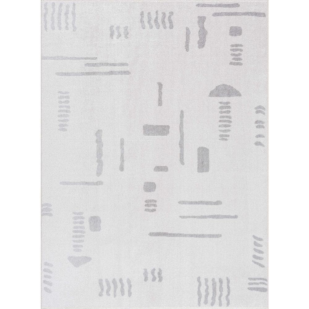 HAUTELOOM Eitan 8 ft. X 10 ft. Cream, Light Gray Modern Geometric ...