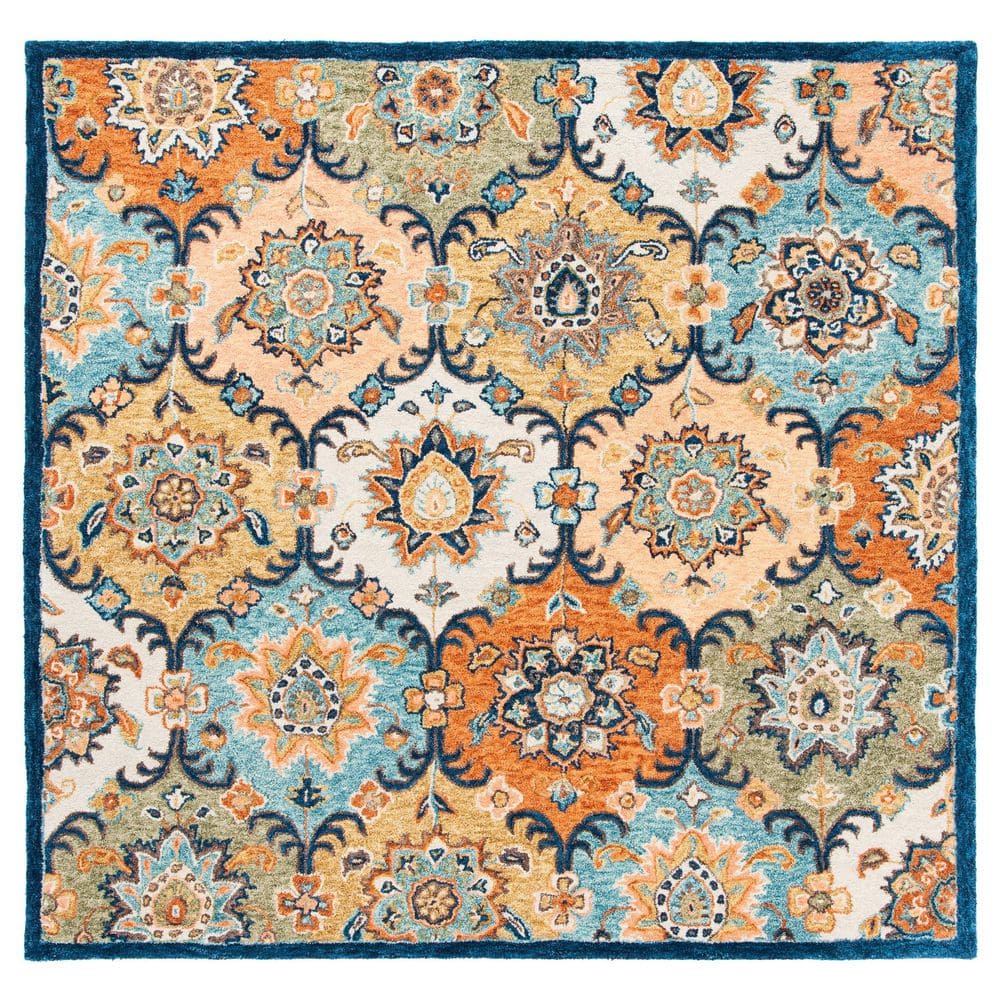 SAFAVIEH Heritage 6 ft. x 6 ft. Blue/Rust Quatrefoil Ornate Square Area ...
