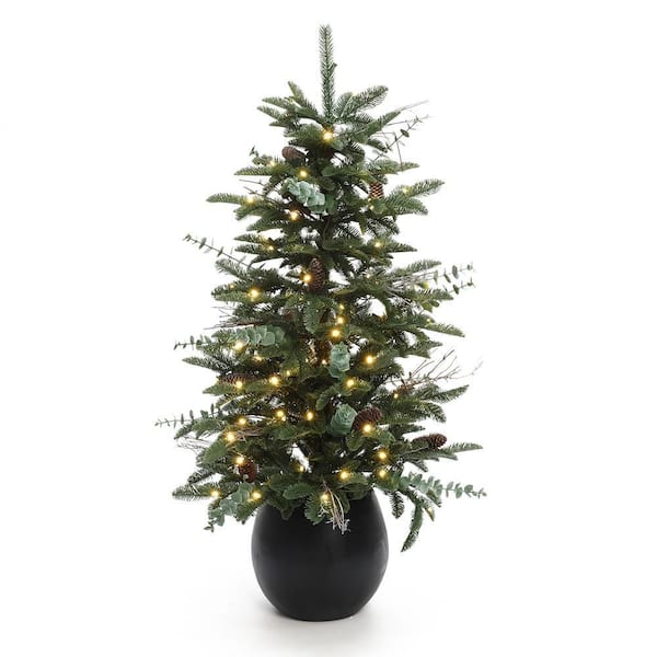 LuxenHome 4 ft. PreLit Green Pine Artificial Christmas Tree with ...