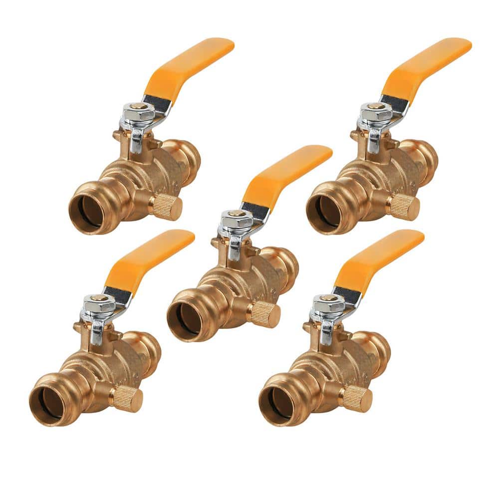 PLUMBFLEX 3/4 in. Press Brass Ball Valve with Drain (Pack of 5 ...