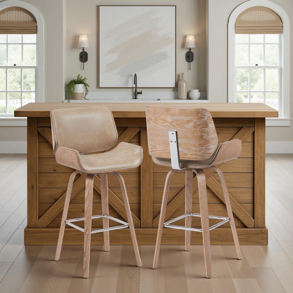 Armen Living Tyler 42 in. H Brown / Natural Curved Back Wood Bar Stool ...