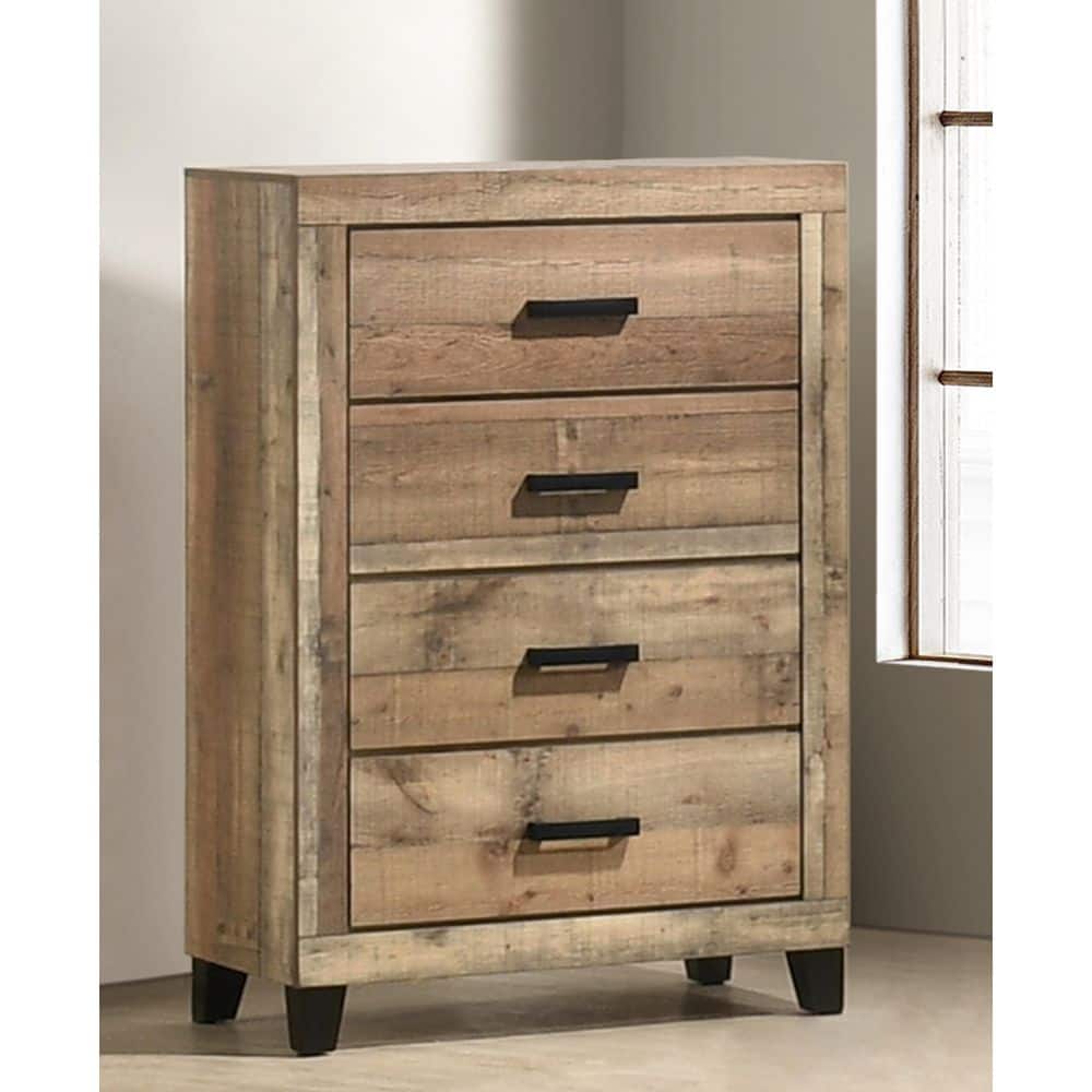 Best Quality Furniture Cinna Weathered Brown Pine Color 4 Drawer 16.25 ...