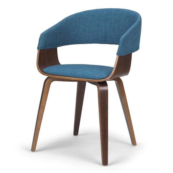 Lowell Mid Century Blue Linen Look Fabric Modern Bentwood Dining Chair ...
