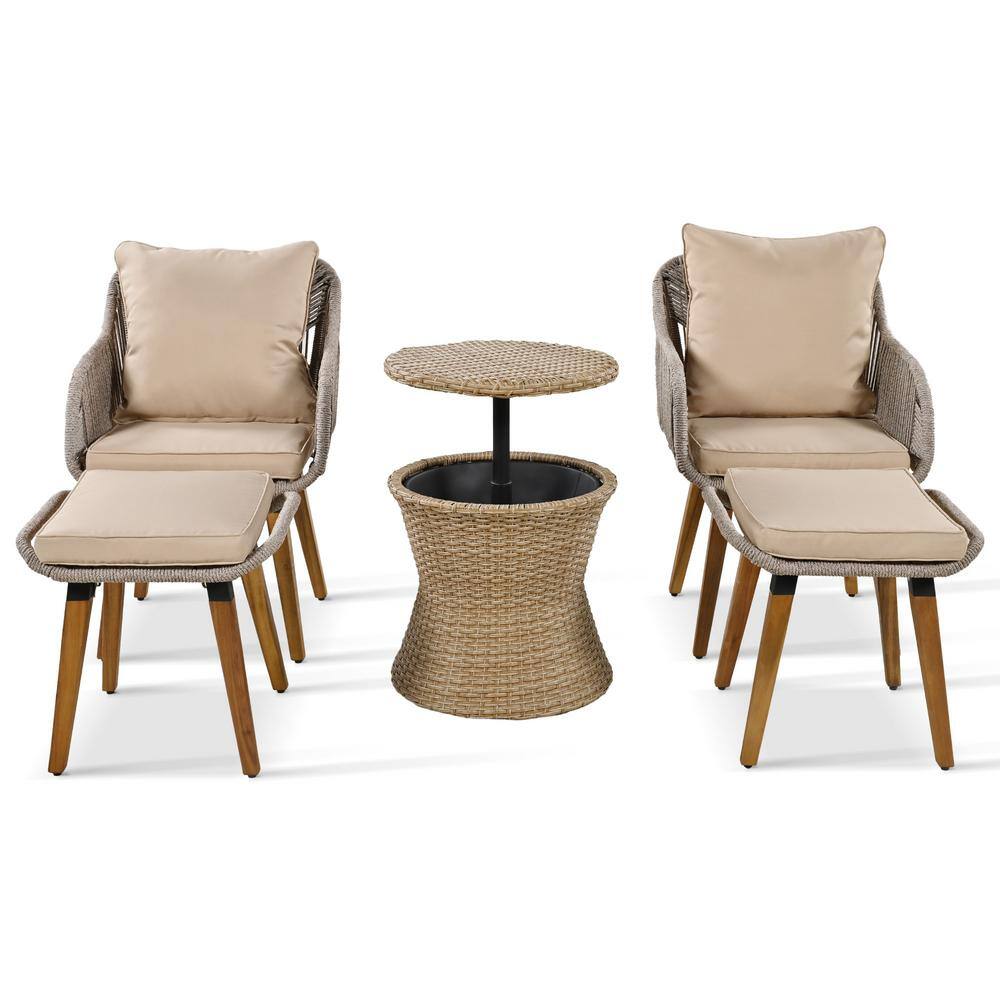 Outdoor 5-Piece Wicker Patio Conversation Set with Brown Cushions ...