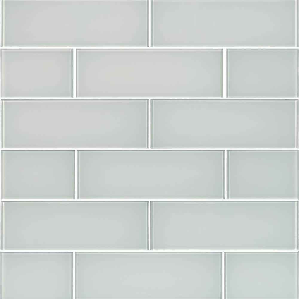 MSI Snowcap White 4 in. x 12 in. Glass Subway Wall Tile (5 sq. ft./Case ...
