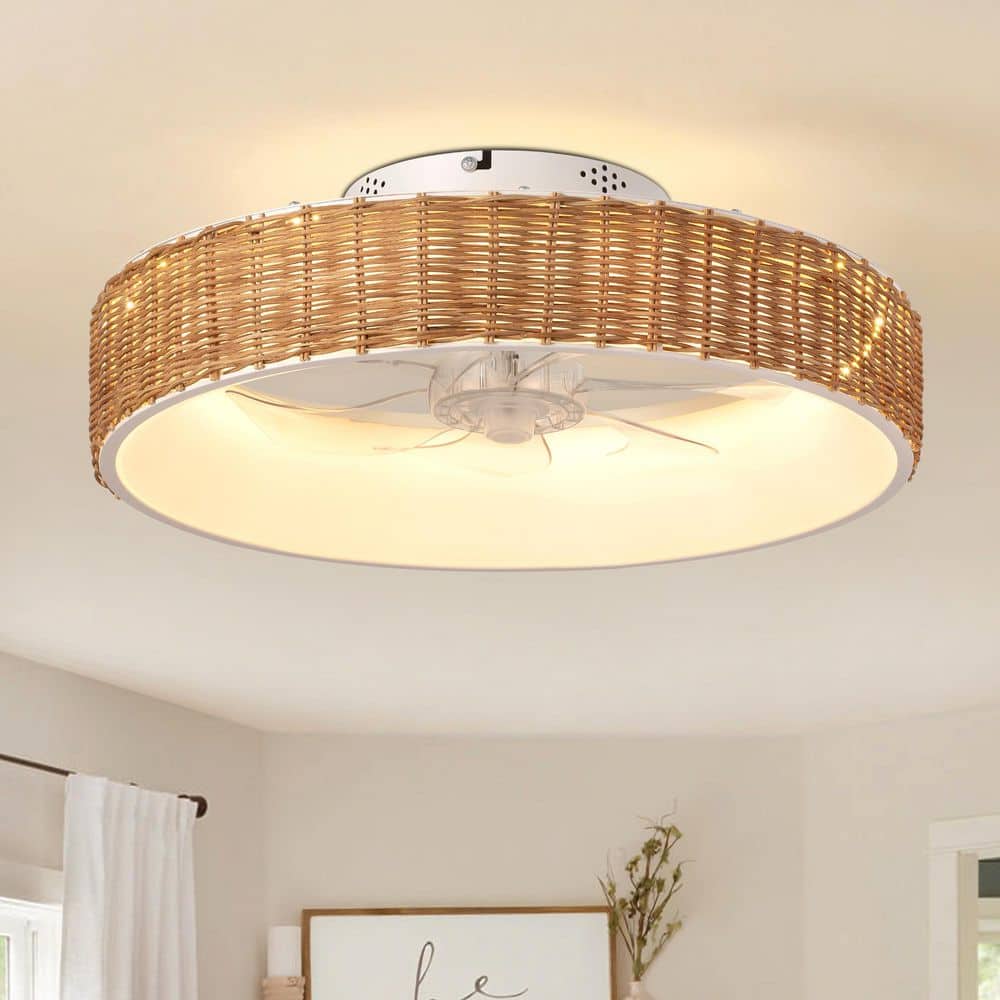 Reviews for WDETR 20 in. Indoor Coffee Boho Flush Mount Rattan Ceiling Fan with Light and Remote ...