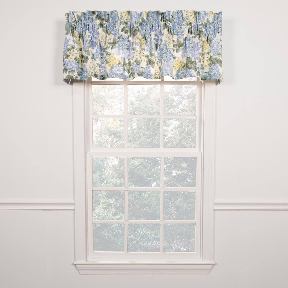 Ellis Curtain Hydrangea 12 in. L Cotton Tailored Valance in Blue ...
