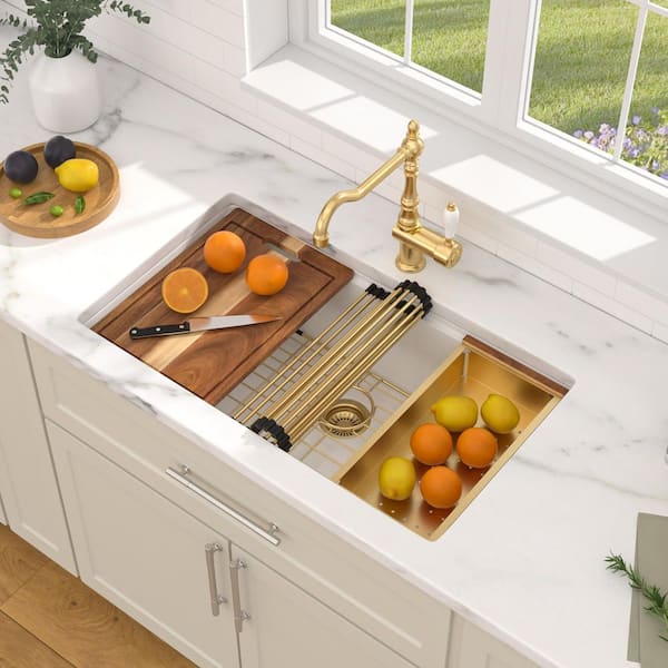 Dcolora 30" White Undermount Kitchen Sink, Granite Composite Single ...