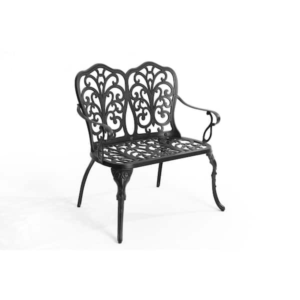 Siavonce Black Cast Aluminum Outdoor Patio Bench, Garden Bench All ...
