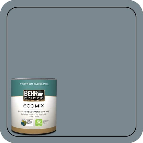 BEHR PREMIUM PLUS 1 qt. #N470-5 Norwegian Blue Semi-Gloss Enamel EcoMix ...