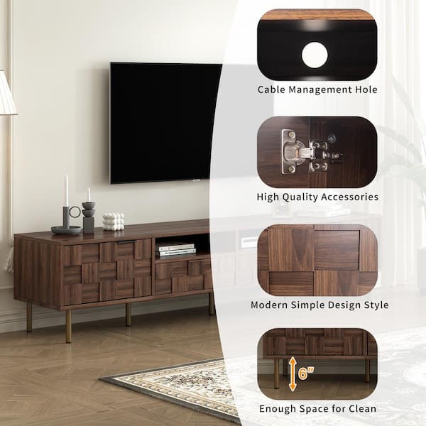 Magic Home 78 in. Modern Dark Brown TV Stand with 2 Cabinets and 2 Drawers Compartments TVs up to 85 in. CS W282S00009
