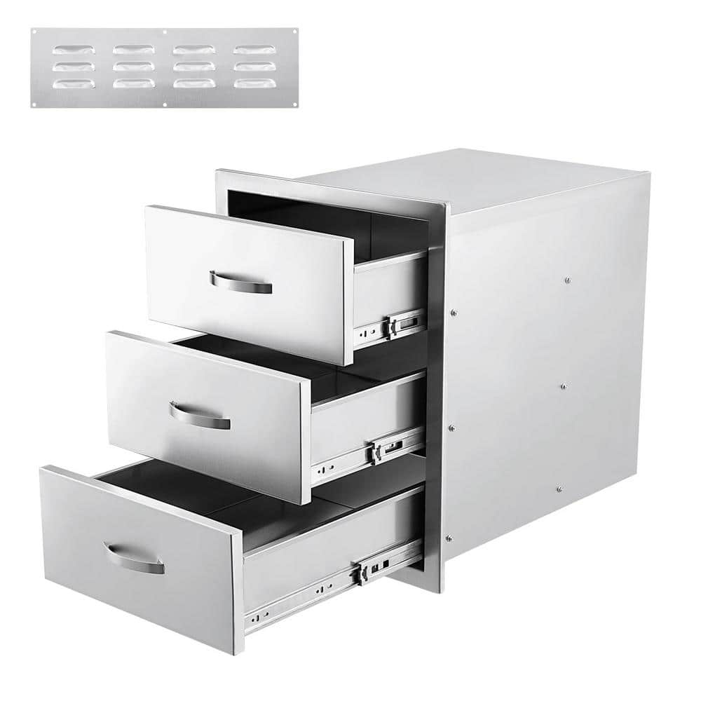Garvee 14 in. W x 23 in. D x 21 in. H Stainless Steel 3 Drawer Access ...