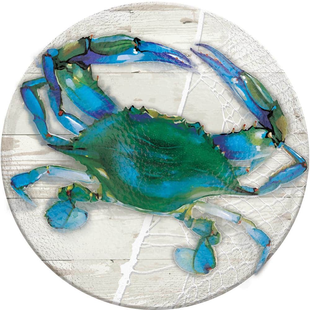 Evergreen Blue Crab 18 in. Hand Painted Embossed Glass Bird Bath ...