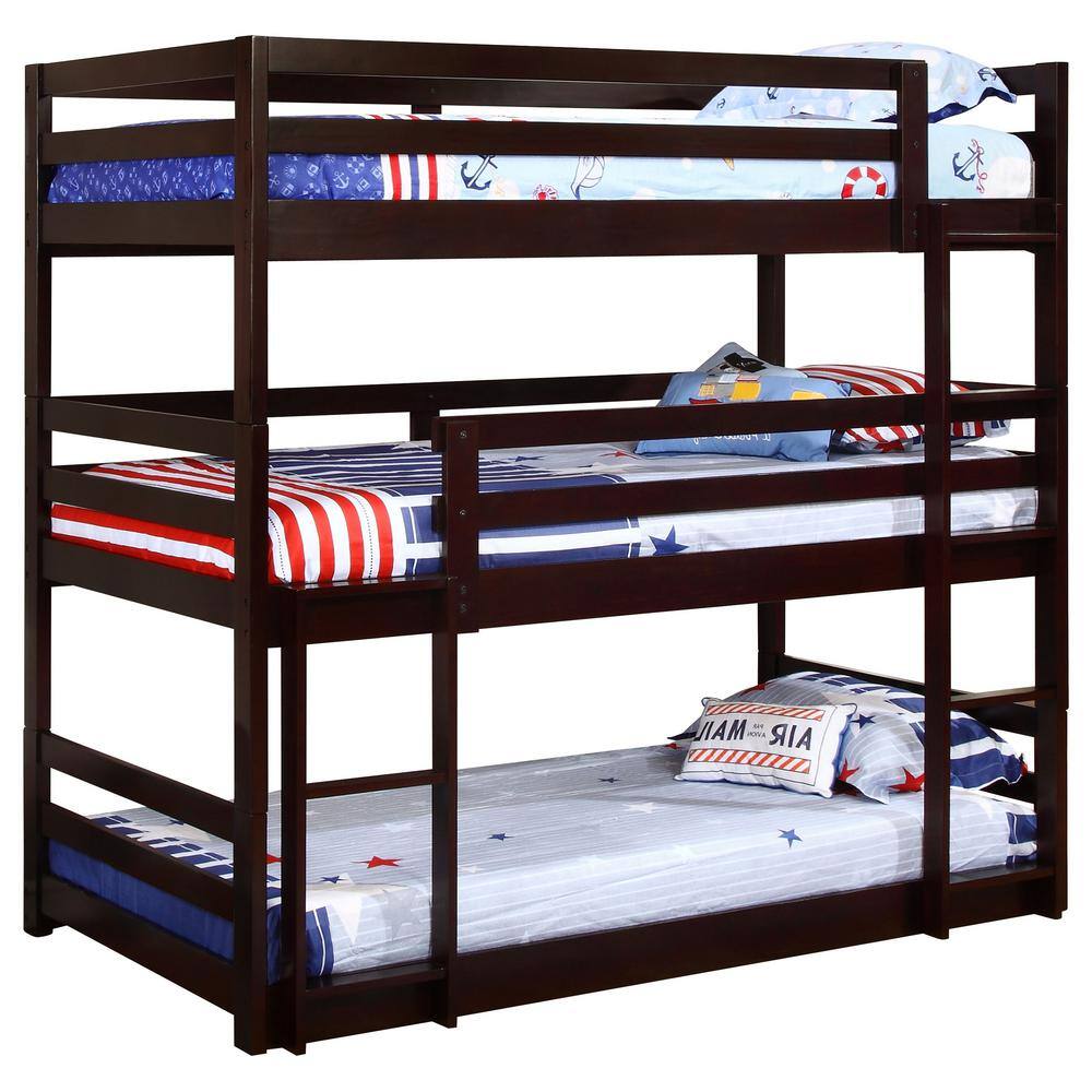 Coaster Sandler Cappuccino Twin Triple Bunk Bed 400302 - The Home Depot