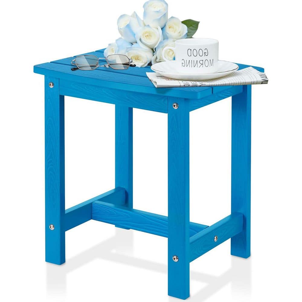Bright Blue Plastic Outdoor Side Table for Patio, Pool, Beach, Porch ...