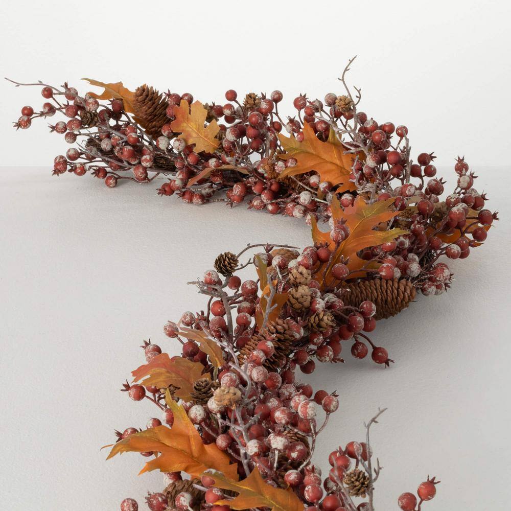 SULLIVANS 6 ft. Rustic Berry Leaf Unlit Artificial Fall Garland BLFGD ...