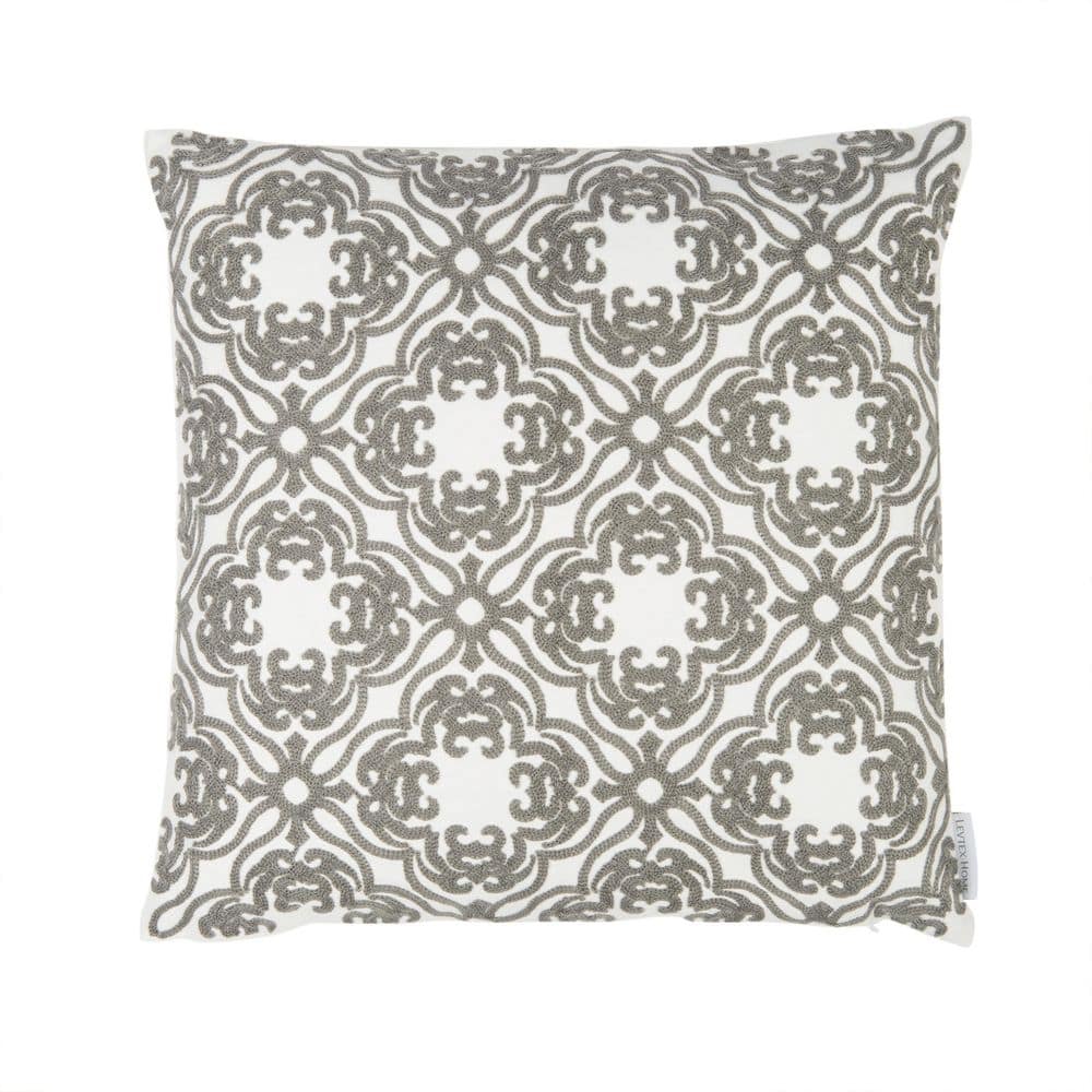 LEVTEX HOME Mockingbird Grey Medallion Embroidered 18 in. x 18 in ...