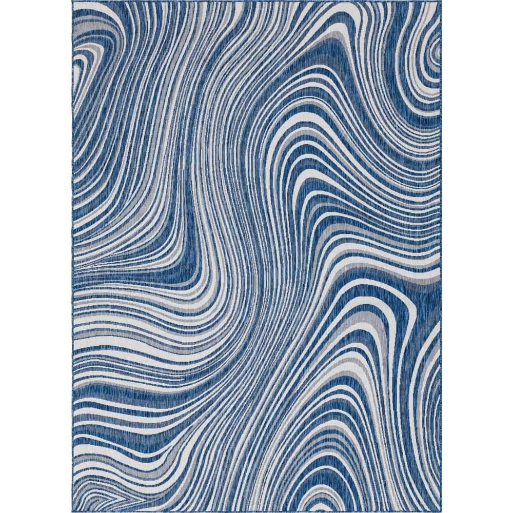 Unique Loom Outdoor Modern Pool Blue 8 ft. x 11 ft. 4 in. Area Rug ...