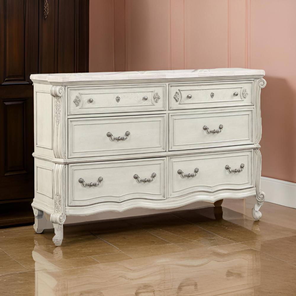 Benjara Ivory and Chrome 6-Drawer 68.23 in. W Dresser without Mirror ...