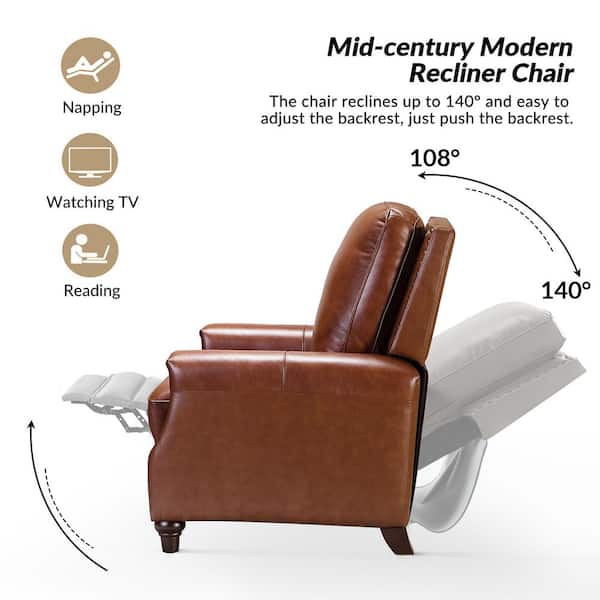 Theresa Brown Mid Century Leather Standard No Motion Recliner with Nailhead Trim