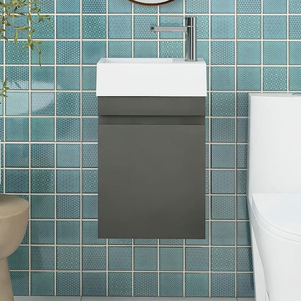 Staykiwi 18 in. W x 10 in. D x 25 in. H Single Sink Narrow Floating ...