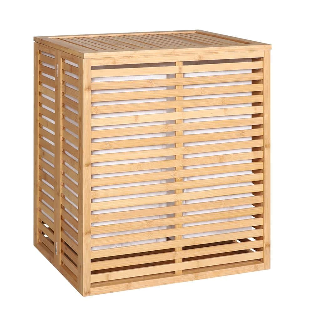 VEIKOUS Bamboo Modern Rectangle Laundry Room Hamper Sorter with 2 ...