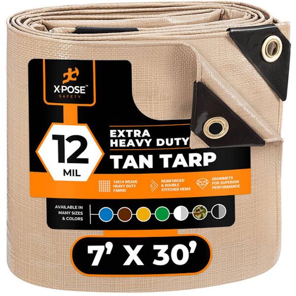 XPOSE SAFETY Heavy-Duty Tan Poly Tarp 7 ft. x 30 ft. Multi-Purpose ...