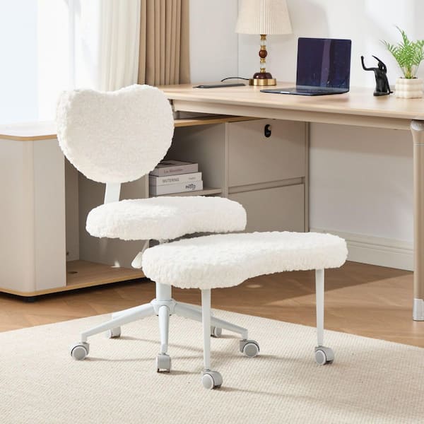 Faux Leather Adjustable Height Ergonomic Office Chair in Beige without ...