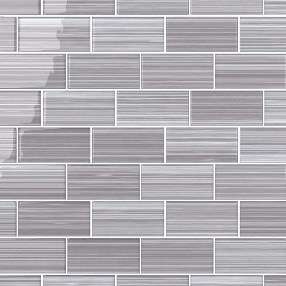 Bodesi Hand Painted Sample 3 in. x 6 in. Warm Gray 40 glass tile (0.125 ...