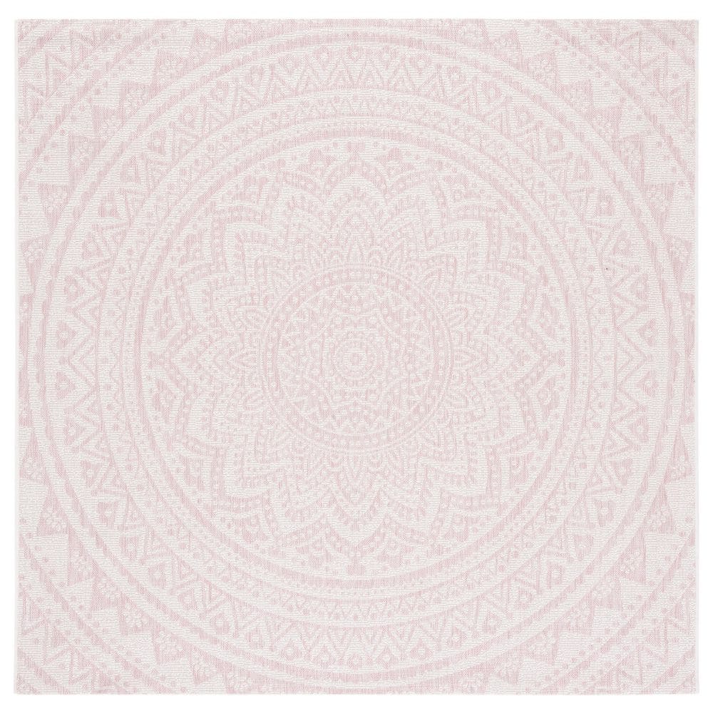 SAFAVIEH Courtyard Ivory/Soft Pink 7 ft. x 7 ft. Medallion Indoor ...