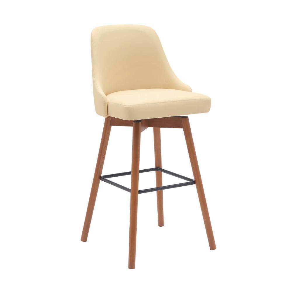 Benjara 30 in. Cream and Brown Low Back Metal Frame Bar Stool with Faux ...